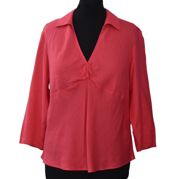 Talbots | Tops | Talbots Irish Linen Blouse Top Womens 8 Pink V Neck ...
